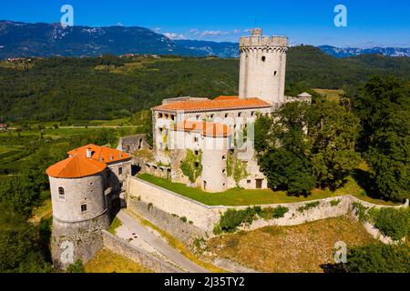 Aerial view of ancient fortified Branik Castle complex also known as ...