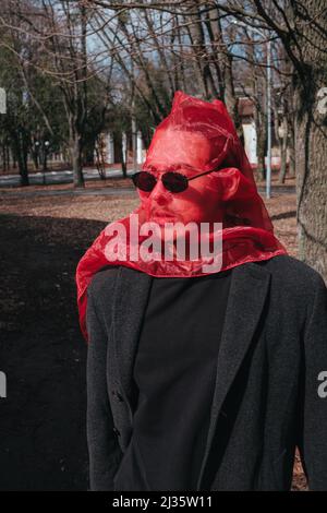 Superhero man with red mask and sunglasses fashion fighter Stock Photo ...