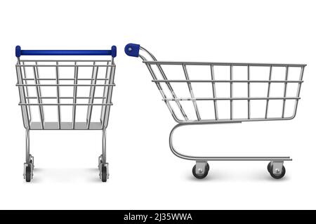 Shopping trolley back and side view, empty supermarket cart isolated on ...