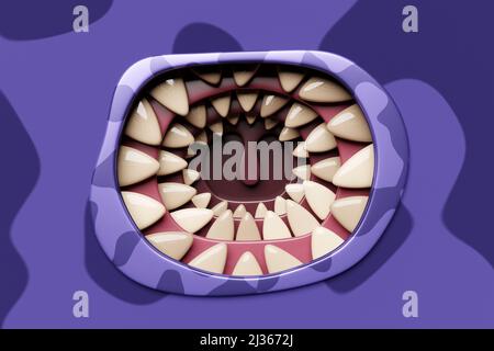 3D illustration fantasy toothy mouth in bright colors. Mouth of ...