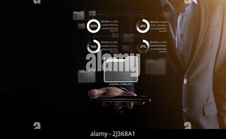 Business developer hand using board framework on virtual modern ...