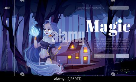 Magic banner with mystic girl in night forest Stock Vector Image & Art ...