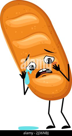 Cute bread character with crying and tears emotion, sad face ...