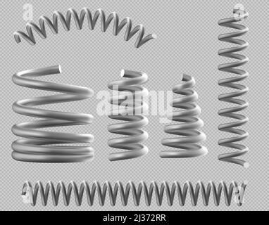 Spring coils. Metal spiral spring, car motor coil swirls silhouette ...