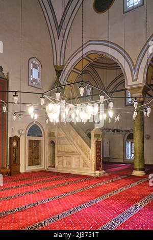 Interior view of the richly appointed Sultan mosque, featuring the ...