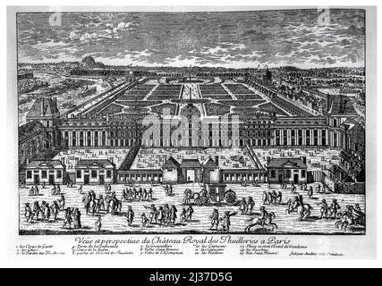 Tuileries Palace east facade and Louvre map Stock Photo - Alamy