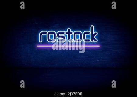 Rostock - blue neon announcement signboard Stock Photo - Alamy