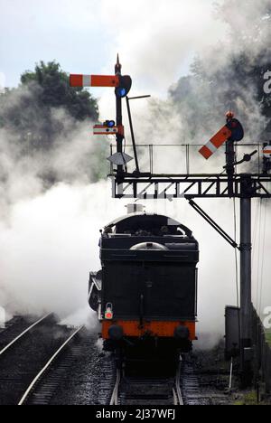 Aerial view of a vintage steam engine train with puffing smoke Stock ...
