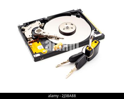 An internal hard drive and a lock and keys Stock Photo - Alamy