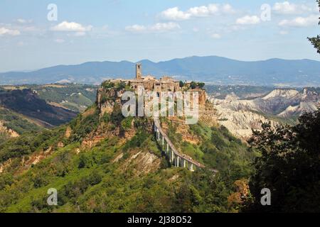 The historical civita village of Bagnoregio standing on a cliff with ...