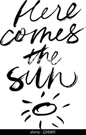 Summer comes hand drawn brush lettering isolated on white background ...