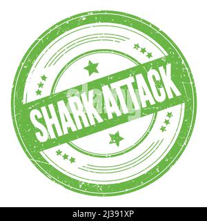 SHARK ATTACK text on green grungy vintage rectangle stamp Stock Photo ...