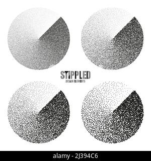 Round shaped dotted objects, stipple elements. Fading gradient ...