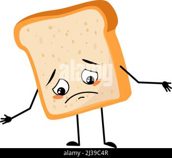 Cute bread character with crying and tears emotion, sad face ...