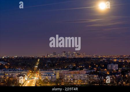 Full Moon Over La Defense District Skyline at Night With Towers ...