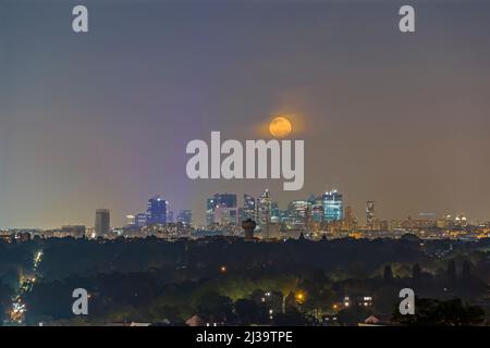 Full Moon Over La Defense District Skyline at Night With Towers ...