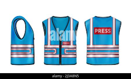 Blue safety vest for press with reflective stripes. Uniform for ...
