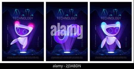AI technology posters with cute robot character. Artificial ...