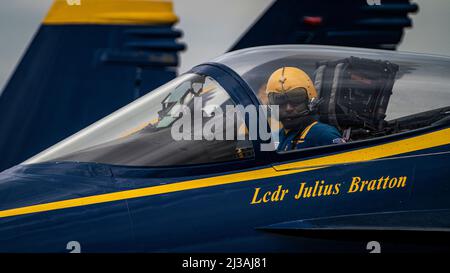 U.S. Navy Lt. Cmdr. Julius Bratton, Blue Angels pilot, arrives at ...