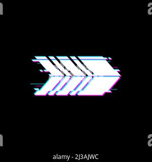Play button isolated glitched arrow on square, ui game panel interface ...