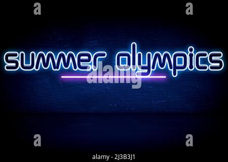 Summer - blue neon announcement signboard Stock Photo - Alamy