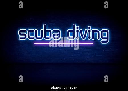 Diving - blue neon announcement signboard Stock Photo - Alamy