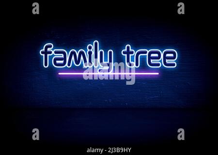 family - blue neon announcement signboard Stock Photo - Alamy