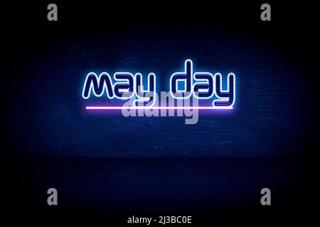 May - blue neon announcement signboard Stock Photo - Alamy