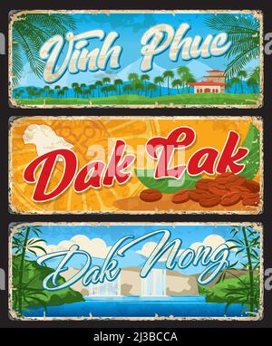 Vinh Phuc vietnamese province retro travel plate and vector sticker ...