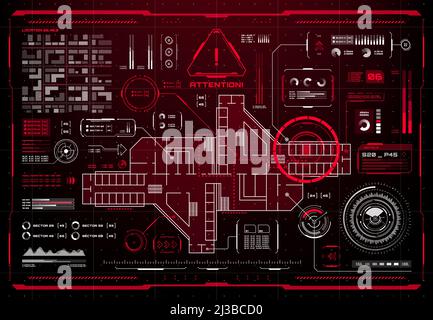HUD danger and alert attention red interface signs. Vector warning ...