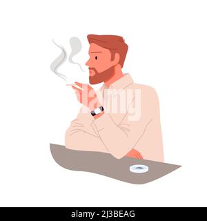 Smoking bad habit. Man holding cigarette. Hand drawn. Stickman cartoon ...