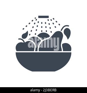 Wash fruits related vector icon. Water is pouring on a bowl of fruit ...