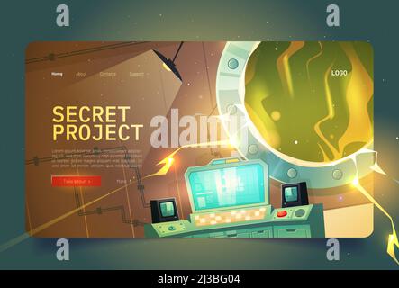 Secret project cartoon banner. Underground bunker or scientific ...