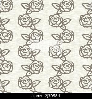 Flower illustration linen effect texture pattern. Seamless woven ...