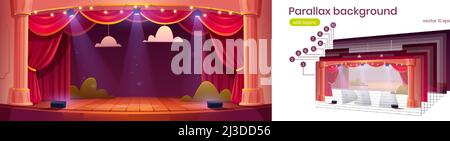 Parallax background game platform cartoon 2d landscape. Dark forest ...