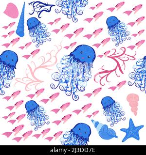 Jellyfish animals bright seamless patterns. Seamless pattern with ...