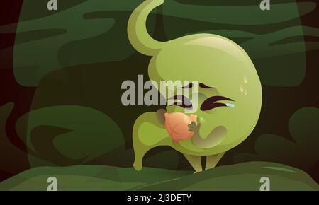 Cute cartoon stomach character fart. Digestive system bloating. Vector ...