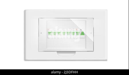 Fuse box, electrical panel with switchers, closed and open door ...