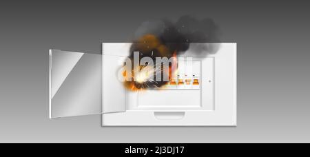 Fuse box in fire, short circuit and overload in electrical panel ...