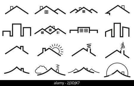 Buildings line icons collection. Houses, Towers, Structures, Edifices ...