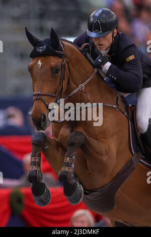 Max Kühner of Austria competes in the LONGINES FEI Jumping World Cup ...