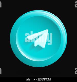 Blue Messaging App Icon. Paper airplane Isolated 3D Button. Vector ...