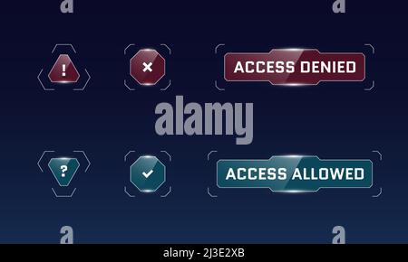 Green futuristic HUD, UI elements. Sci-fi user interface text boxes, callouts. Warning message ...