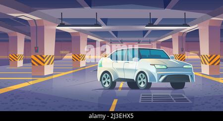Underground car parking with vacant places and markup. Empty area for ...
