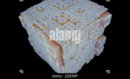 Rotating cube with futuristic texture. Design. 3D cube with bulging ...