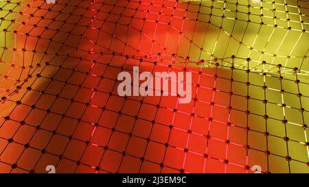 Waves distorting surface with grid and dots. Design. Colorful surface ...
