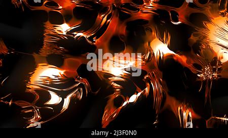Stretching liquid with metallic effect. Motion. Platinum incandescent ...