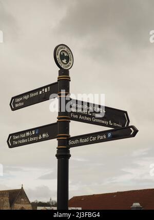 Direction signs for pedestrians in Midsomer Norton, Somerset Stock ...