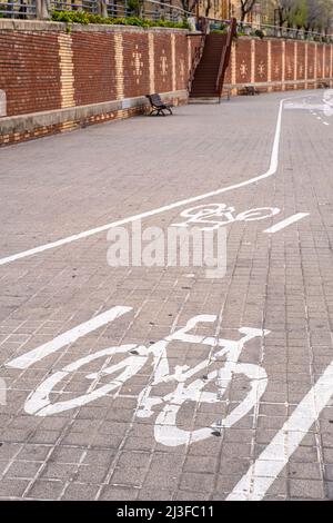 Traffic sign in an exclusive lane for bicycle use Stock Photo - Alamy