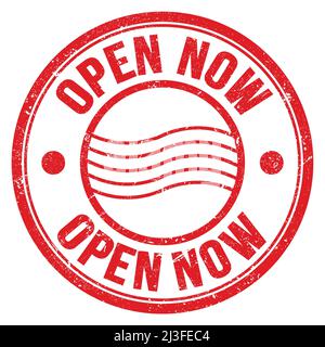 OPEN NOW word written on green round postal stamp sign Stock Photo - Alamy
